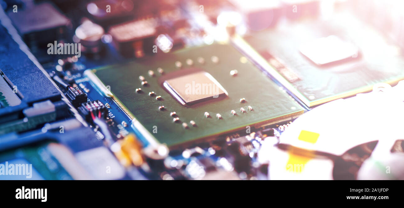 Computer chip on a circuit board, close up; Computer technology Stock ...