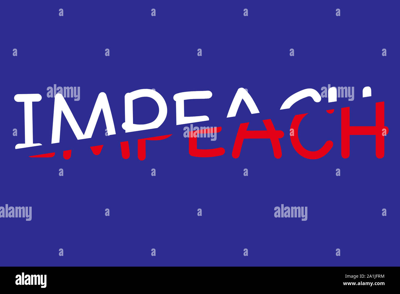 illustration of blue and white letters with the word impeach written ...