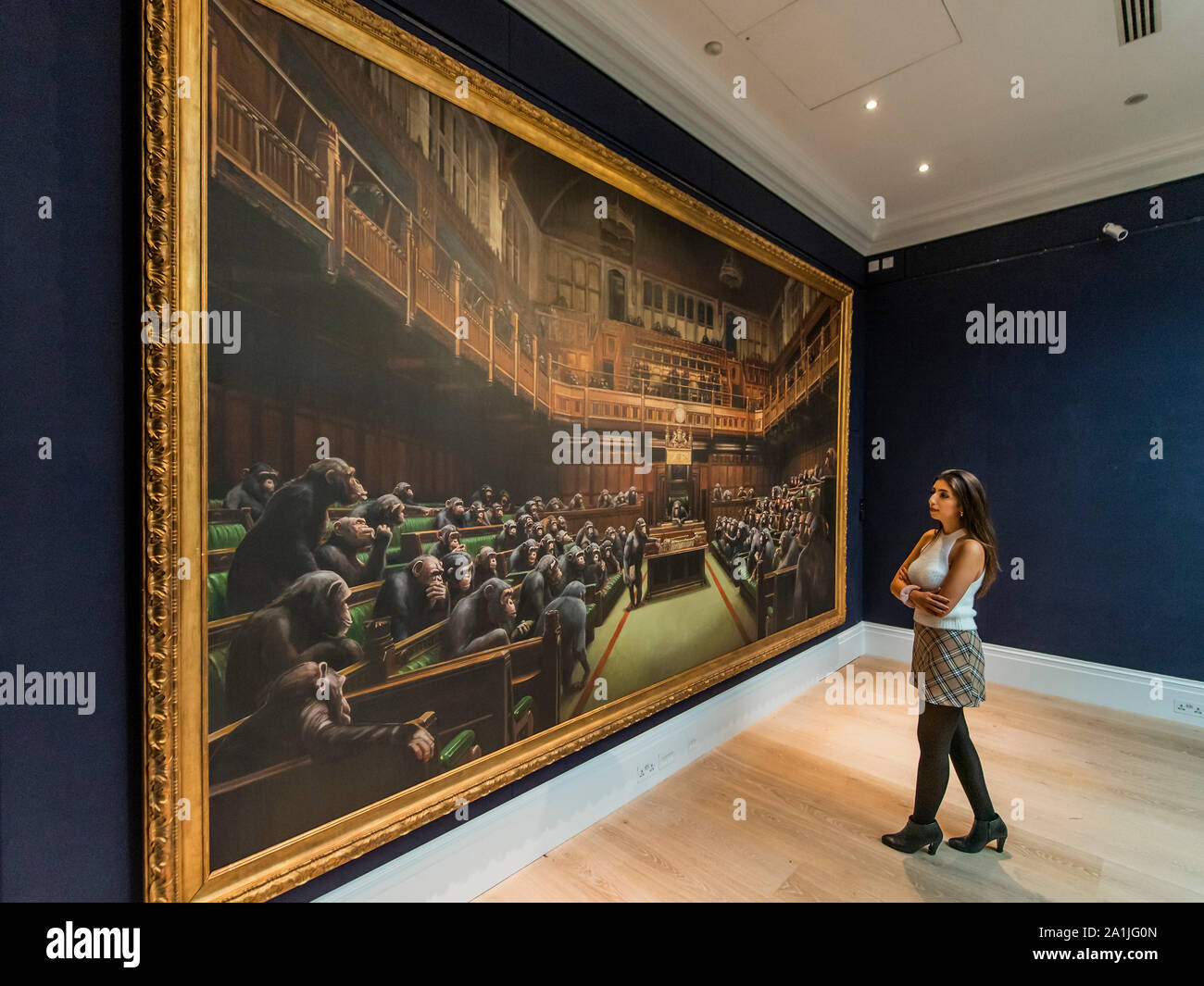 London, UK. 27th Sep 2019. Devolved Parliament, 2009, by Banksy, est £1 ...