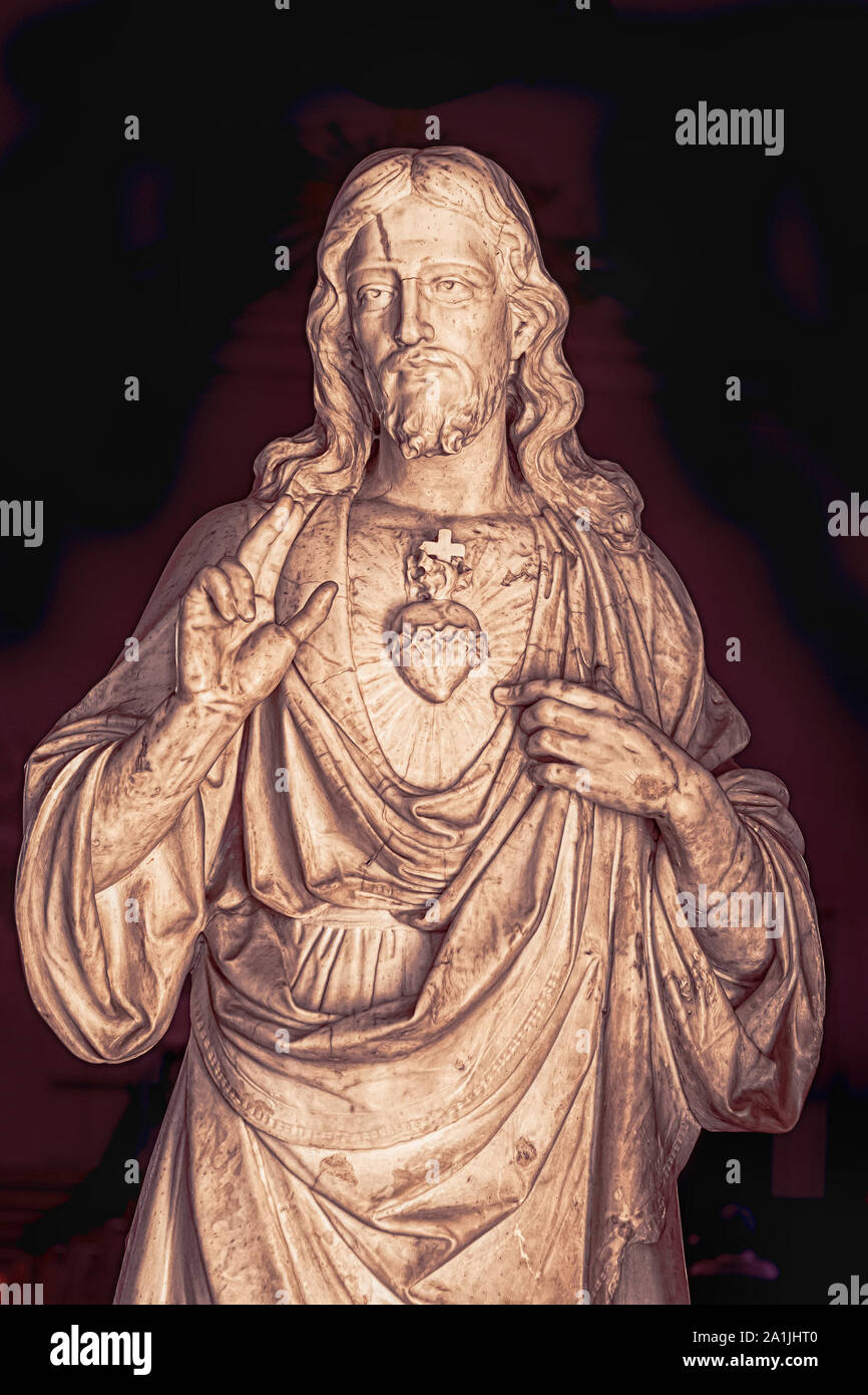 The Sacred Heart of Jesus. Color filters and enhancements applied. The ...