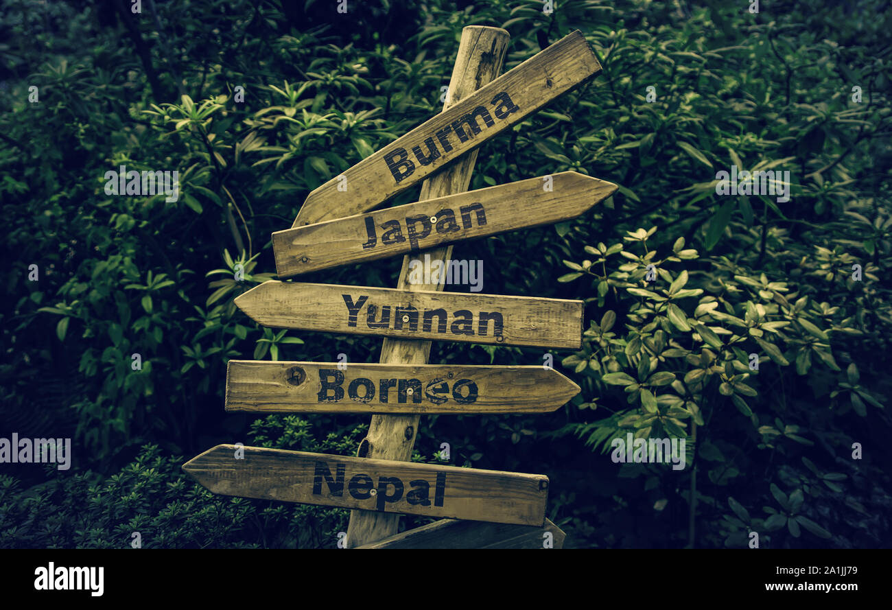 Country address signs, tourism and exploration detail Stock Photo - Alamy