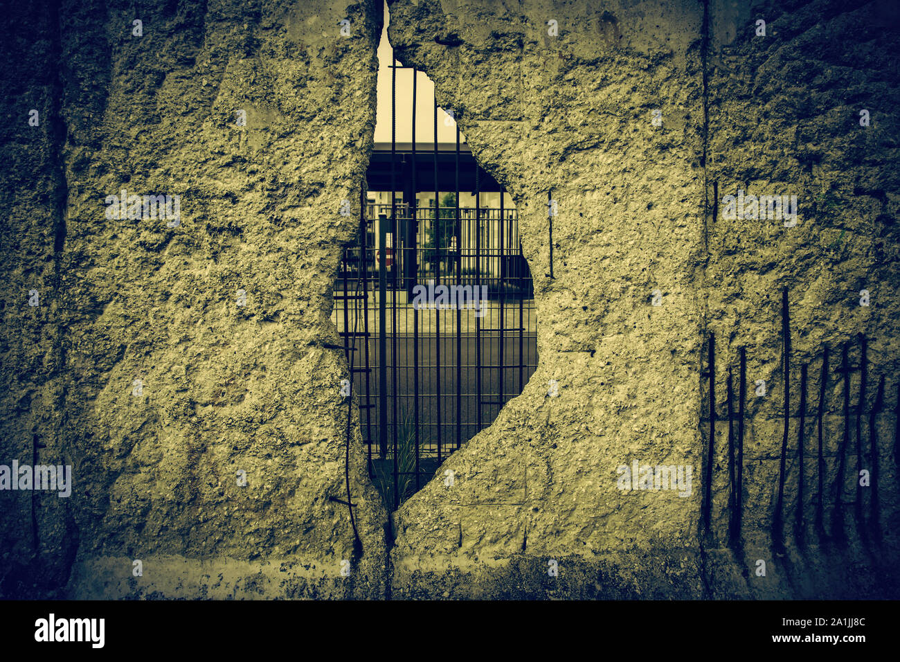 Remains of Berlin wall, detail of old concrete wall, Germany Stock ...