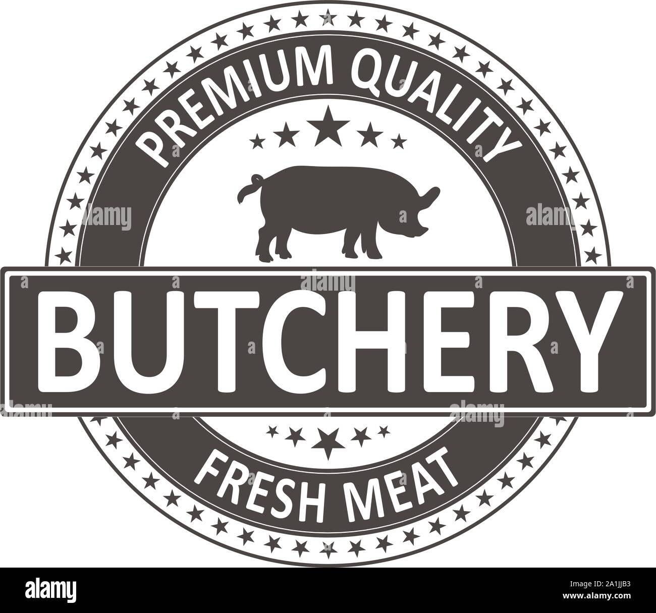 butchery round Stamp label wiht a Pork on a white background Stock ...