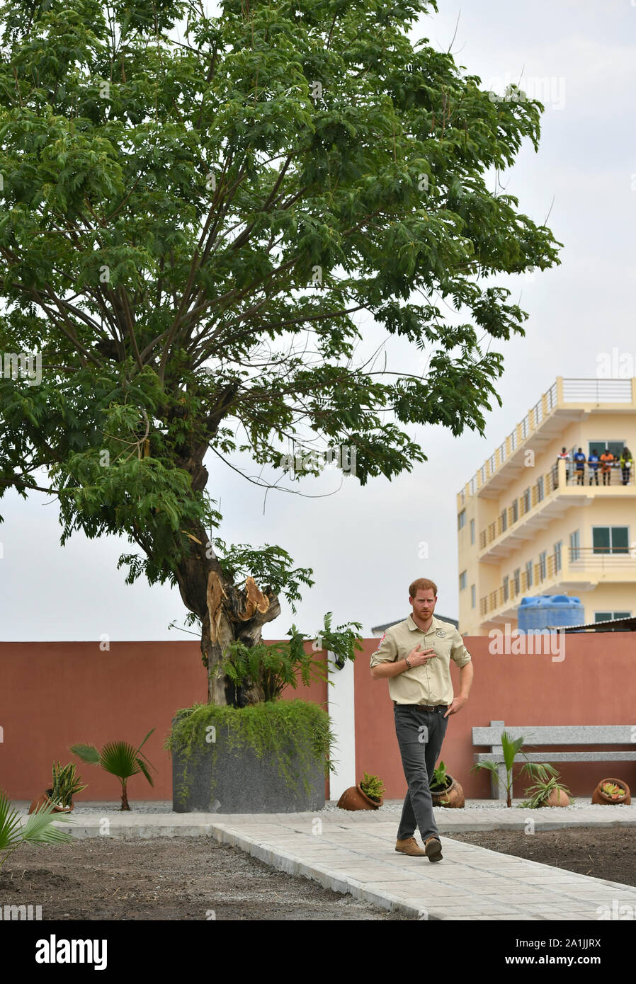 The Duke of Sussex walks by the Diana Tree in Huambo, Angola, on day ...