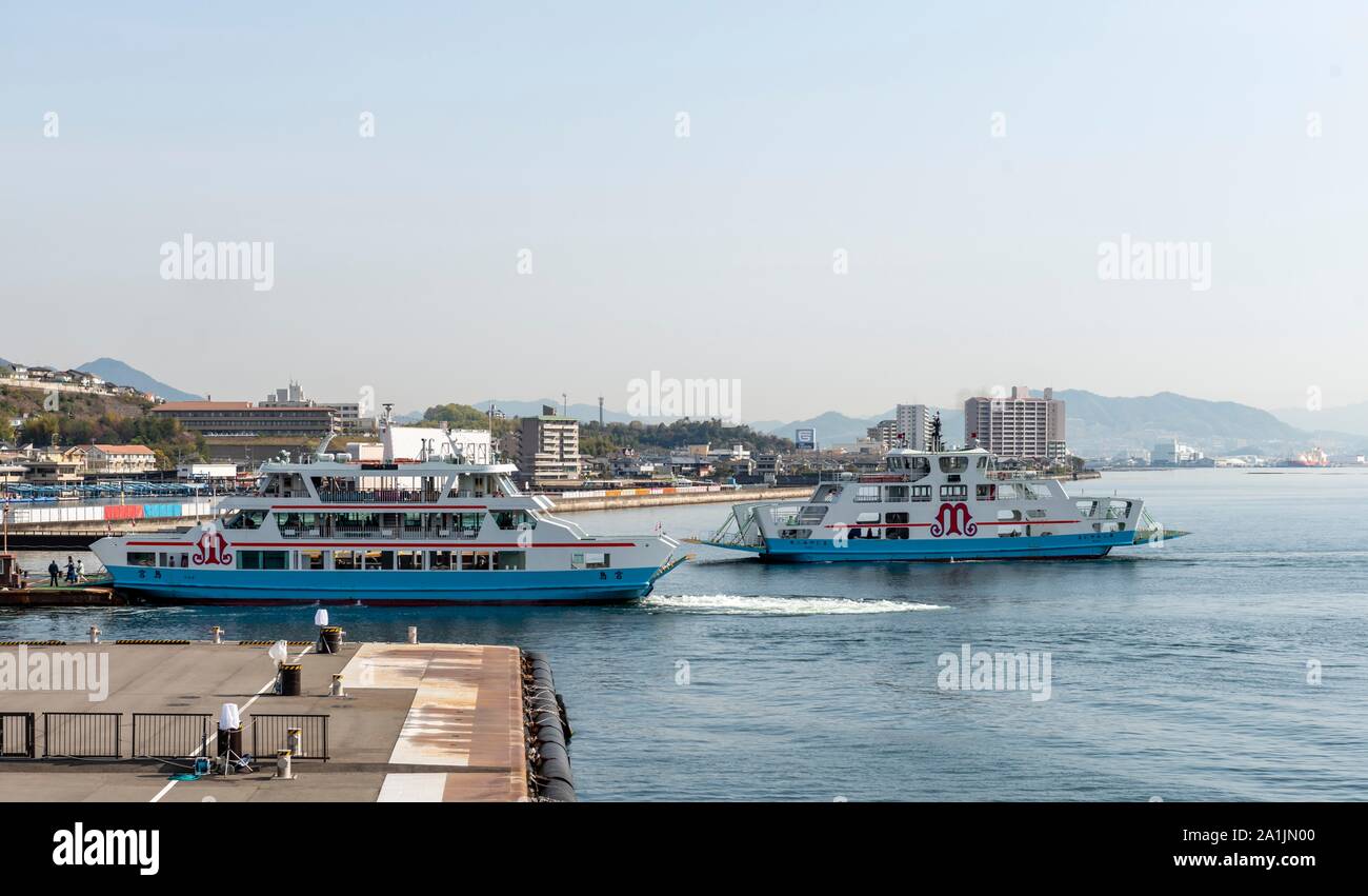 JR Miyajimaguchi Pier, Ferry to Miyajima Island, Hiroshima, Japan Stock ...