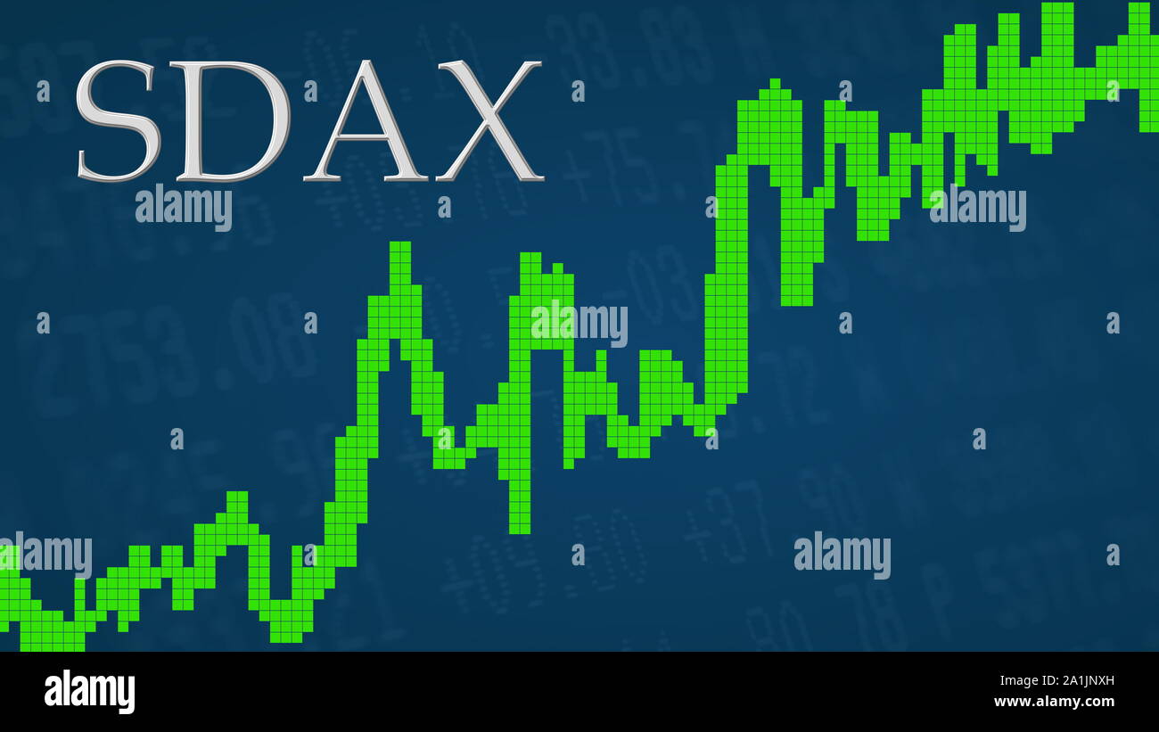 The German stock market index SDAX is going up. The green graph next to ...