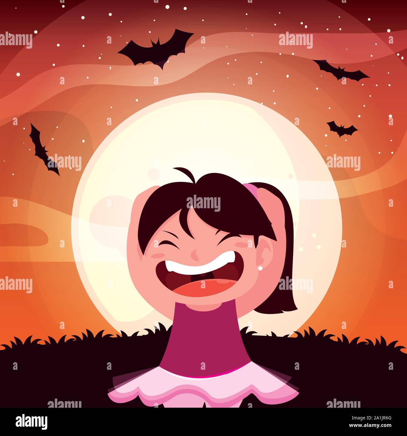 girl disguise in scene of halloween vector illustration design Stock ...