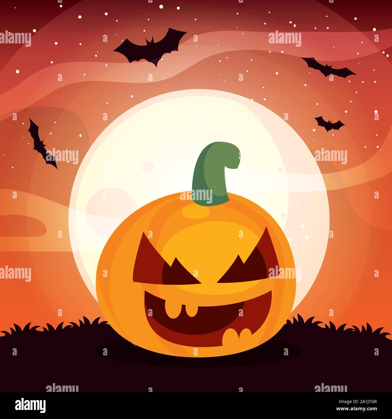 pumpkins with fear face in scene of halloween scene vector illustration ...