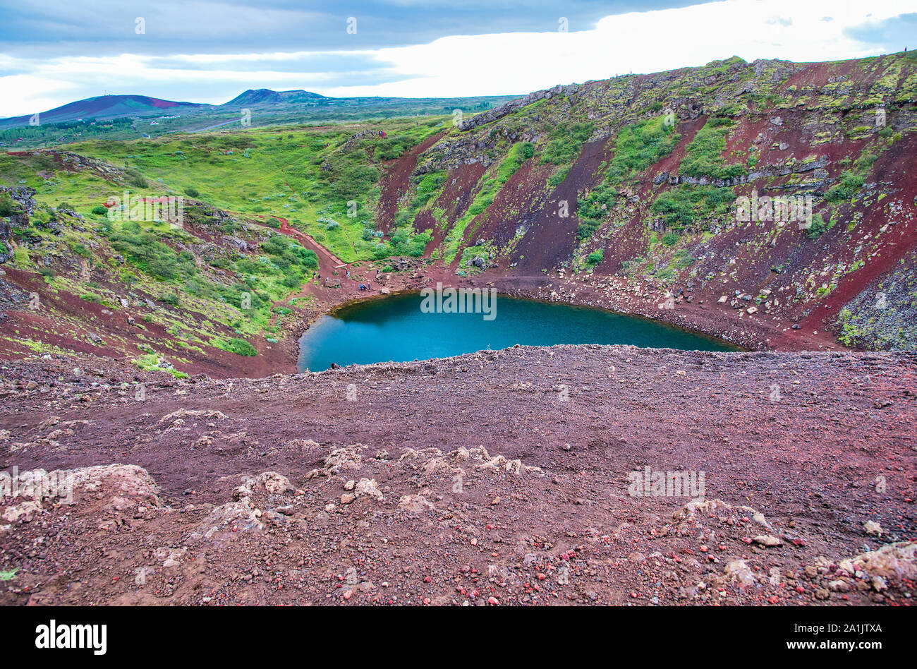 Aerial view of Kerio Vulcan Crater with Lake, Iceland Stock Photo - Alamy