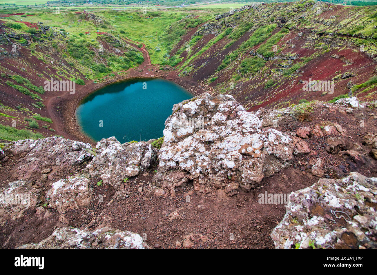 Aerial view of Kerio Vulcan Crater with Lake, Iceland Stock Photo - Alamy