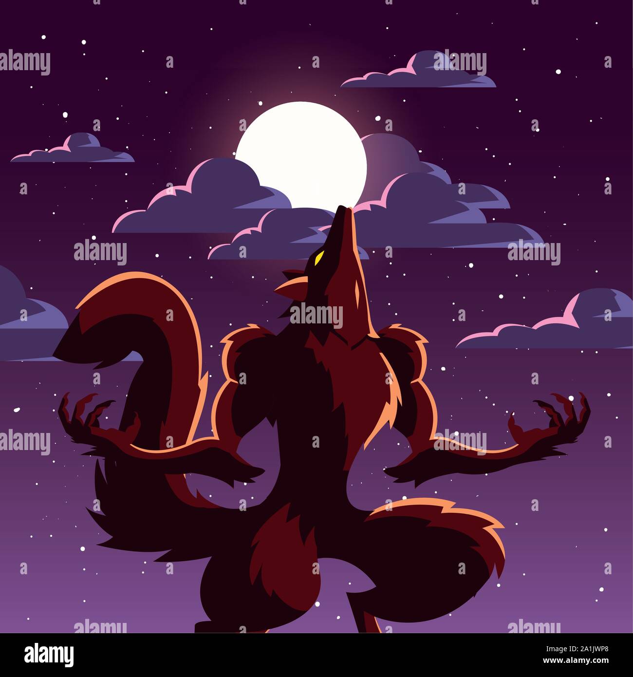 angry wolf howling to the moon in scene of halloween vector ...