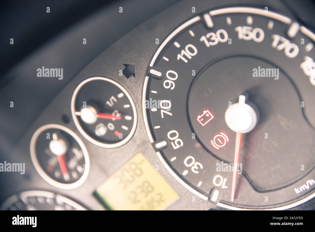 Close up picture of car dashboard with instruments and tachometer Stock ...