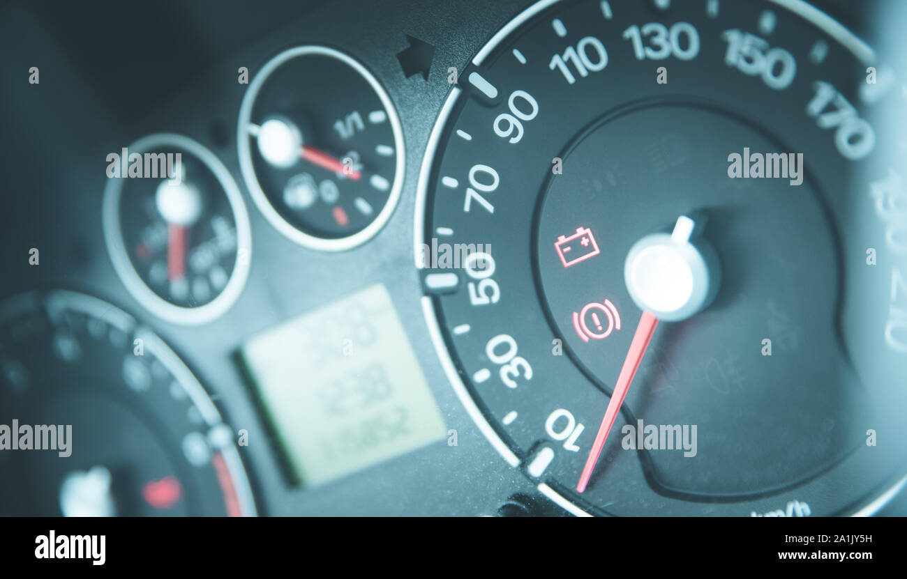 Close up picture of car dashboard with instruments and tachometer Stock ...