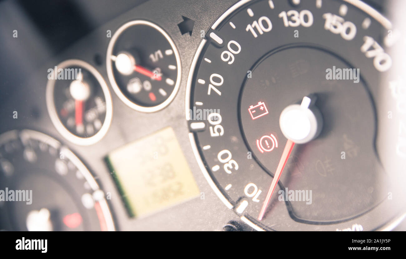 Close up picture of car dashboard with instruments and tachometer Stock ...