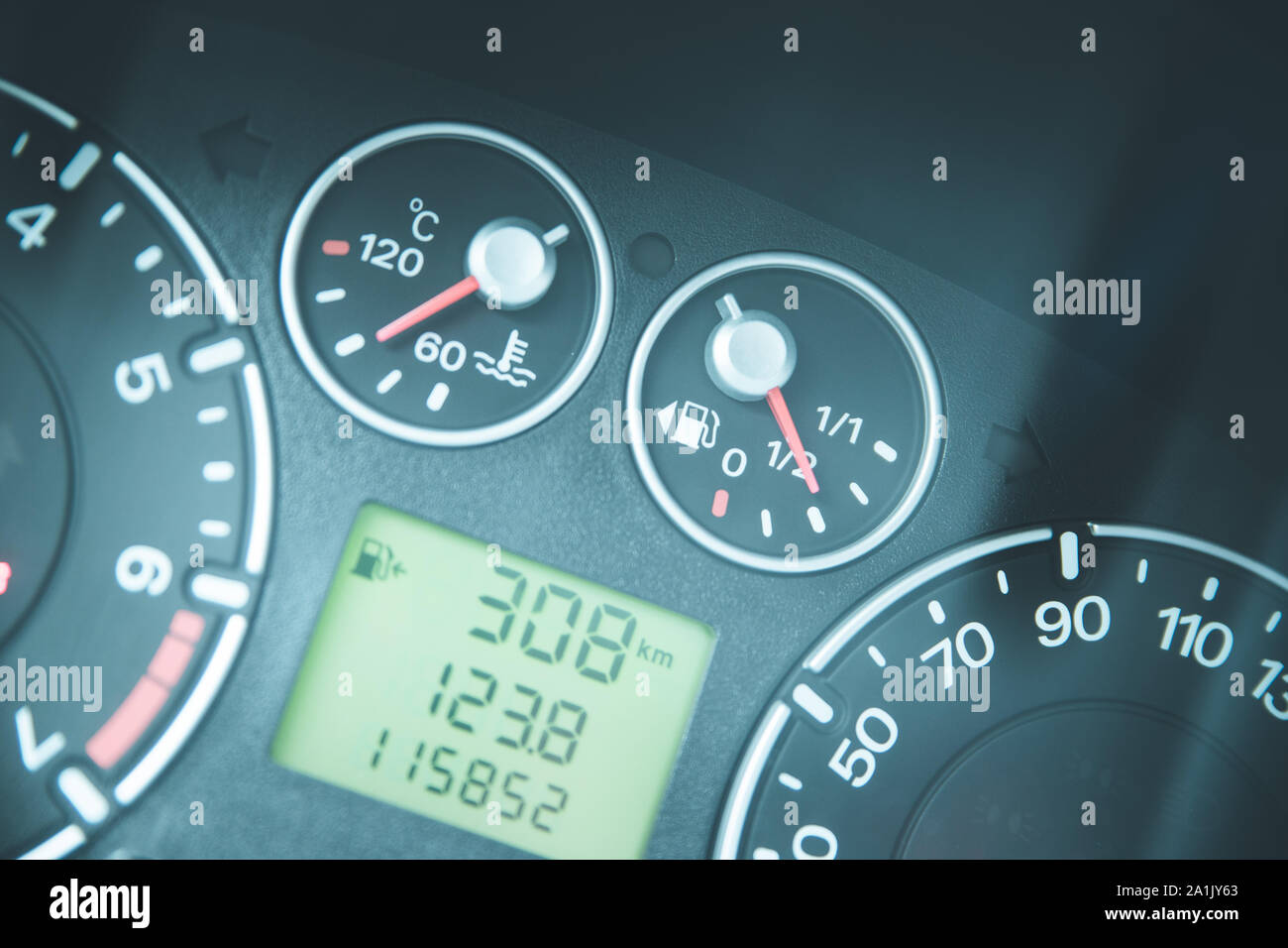Close up picture of car dashboard with instruments and tachometer Stock ...