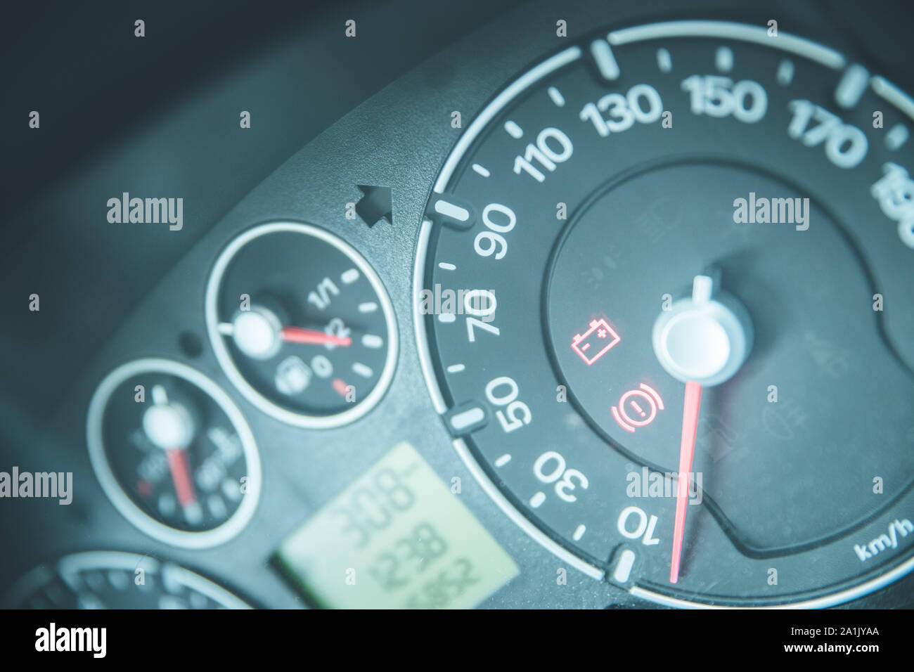 Close up picture of car dashboard with instruments and tachometer Stock ...