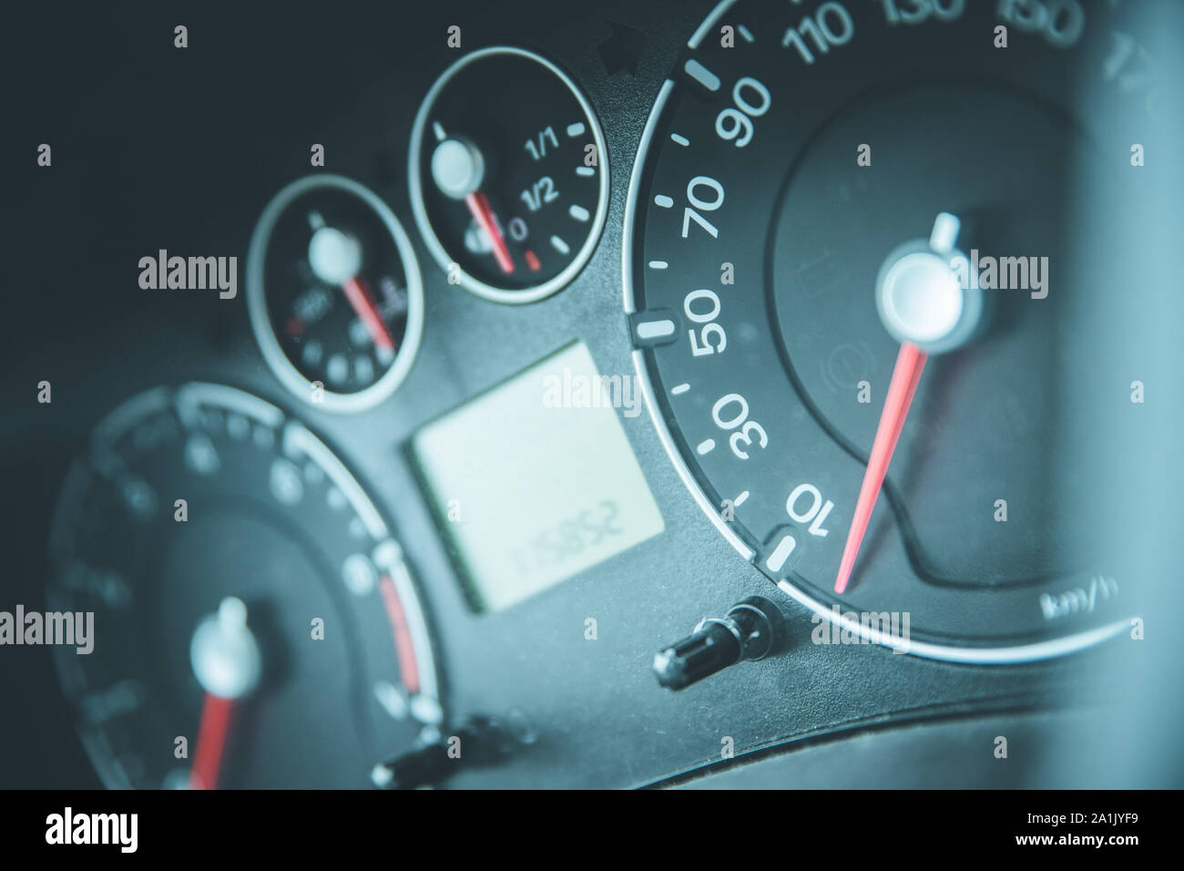 Close up picture of car dashboard with instruments and tachometer Stock ...