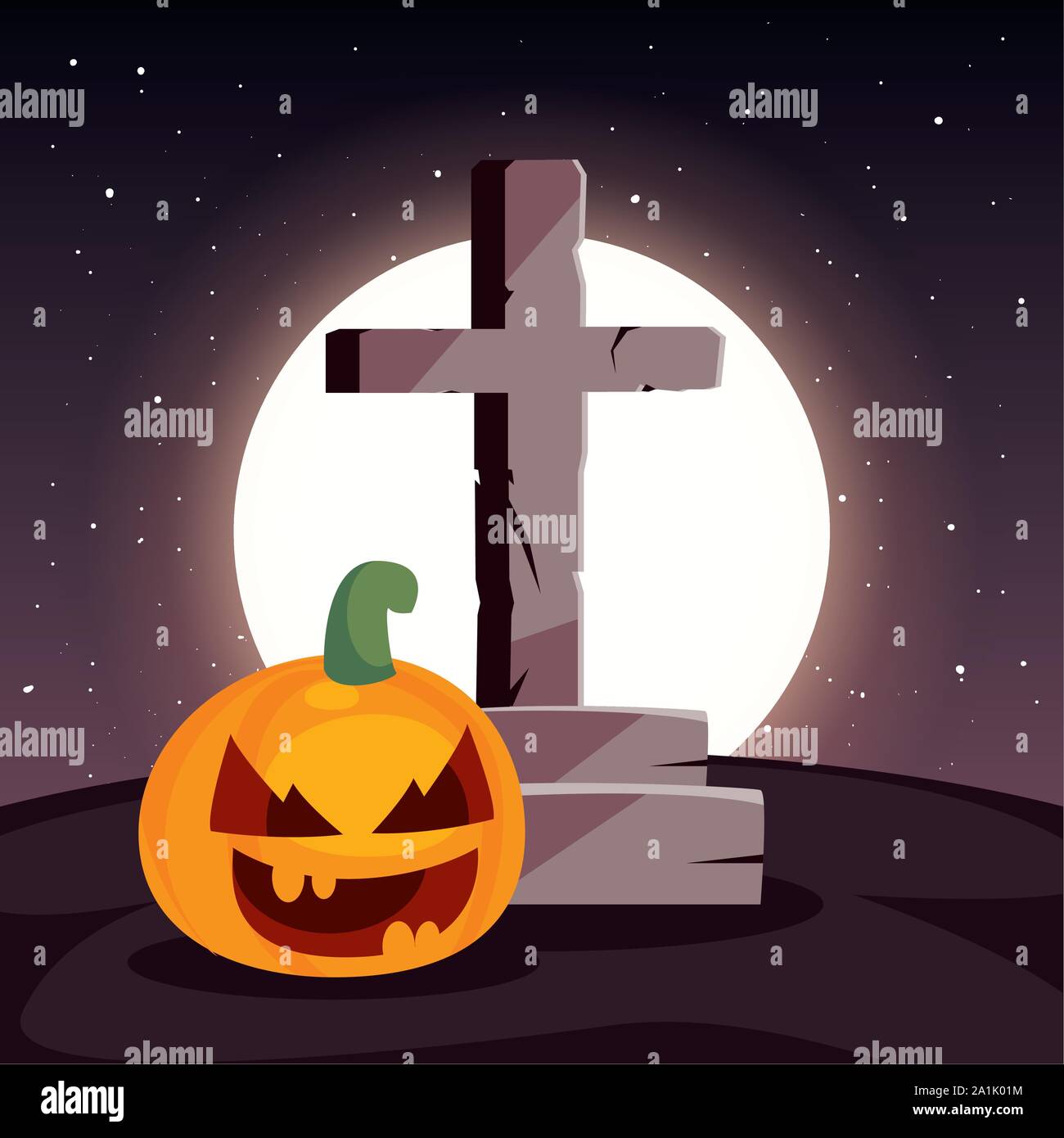 christian cross with moon in cemetery scene vector illustration design ...