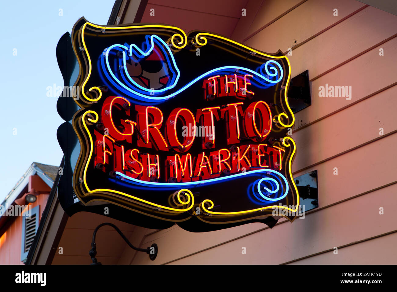 Neon sign for the Grotto Fish Market, Old Fisherman's Wharf, Monterey ...