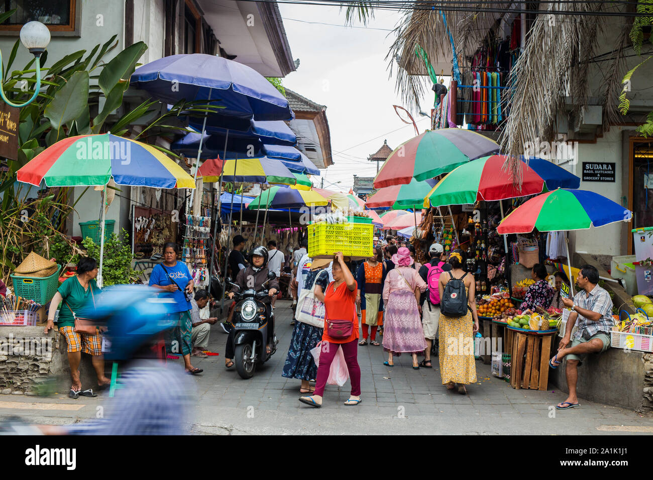 Bali, Indonesia, Sept 20, 2019 Crowded market at Ubud city Stock Photo ...