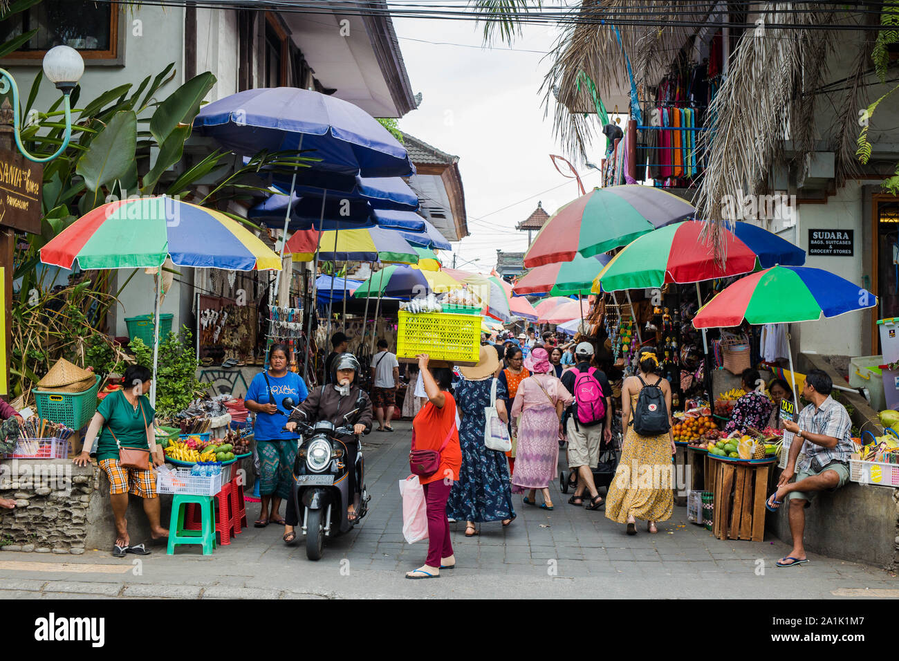 Bali, Indonesia, Sept 20, 2019 Crowded market at Ubud city Stock Photo ...