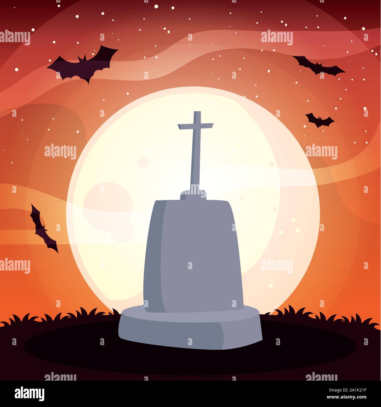 graveyard tombstone with moon in scene of halloween vector illustration ...