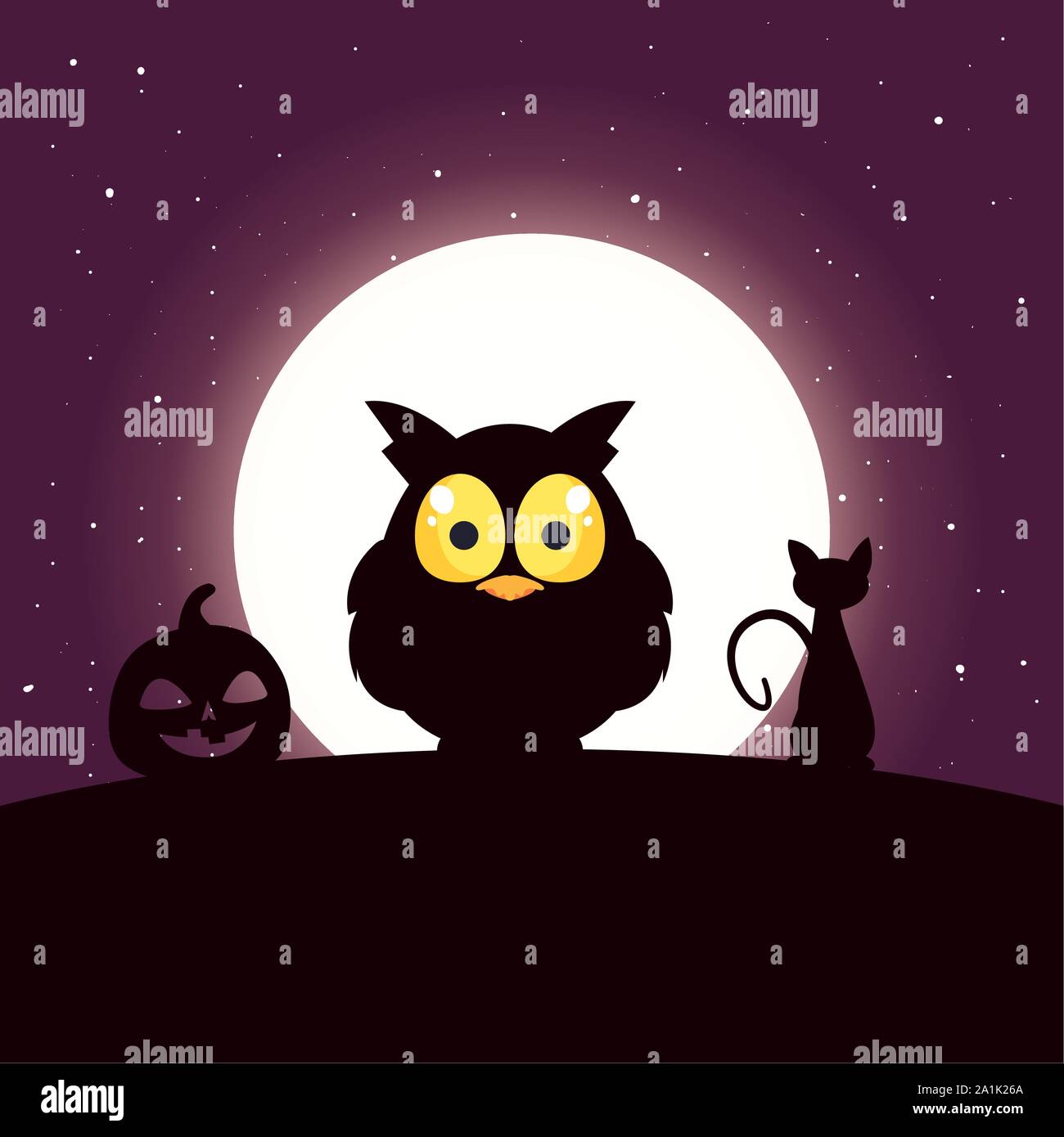 barn owl with moon in scene of halloween vector illustration design ...