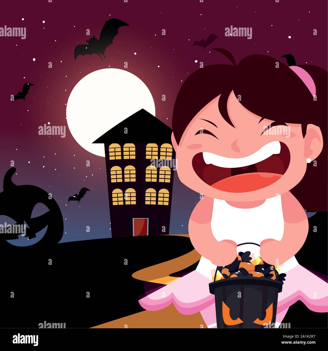 girl disguise in scene of halloween vector illustration design Stock ...