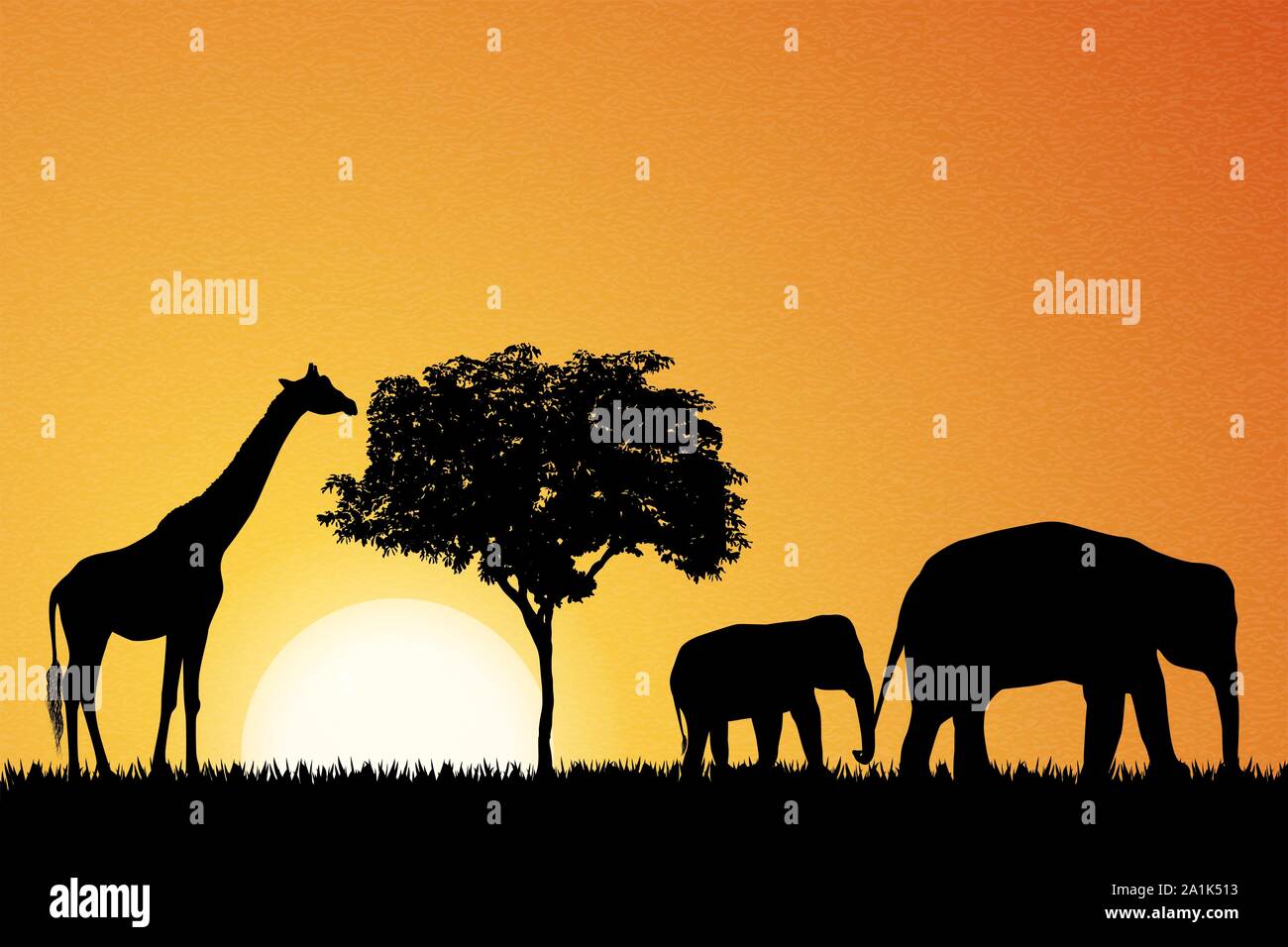 Elephants and giraffe in Africa vector Stock Vector Image & Art - Alamy