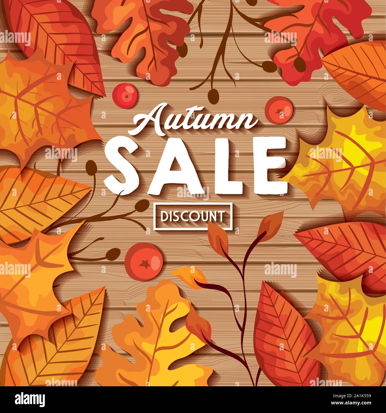 autumn sale in background wooden with leafs Stock Vector Image & Art ...
