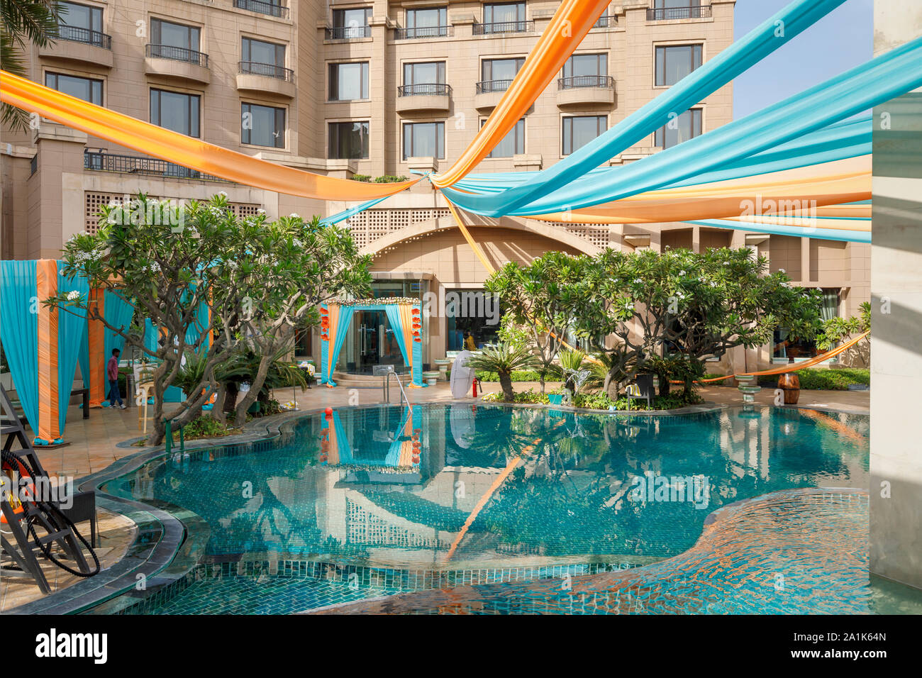 Modern swimming pool at the Radisson Blu Plaza Hotel at Mahipalpur near ...