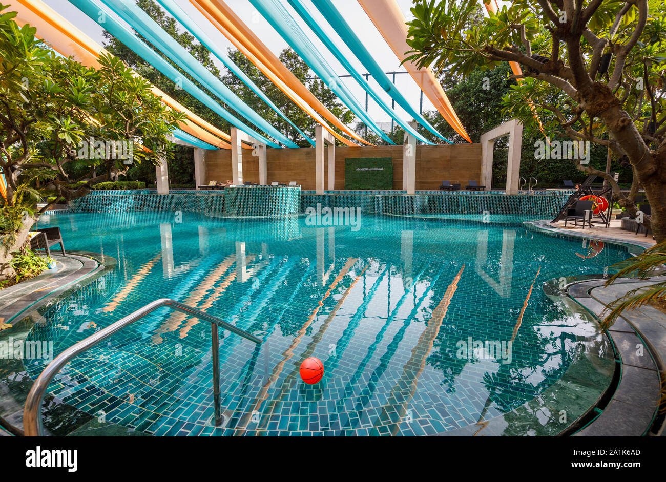 Modern swimming pool at the Radisson Blu Plaza Hotel at Mahipalpur near ...