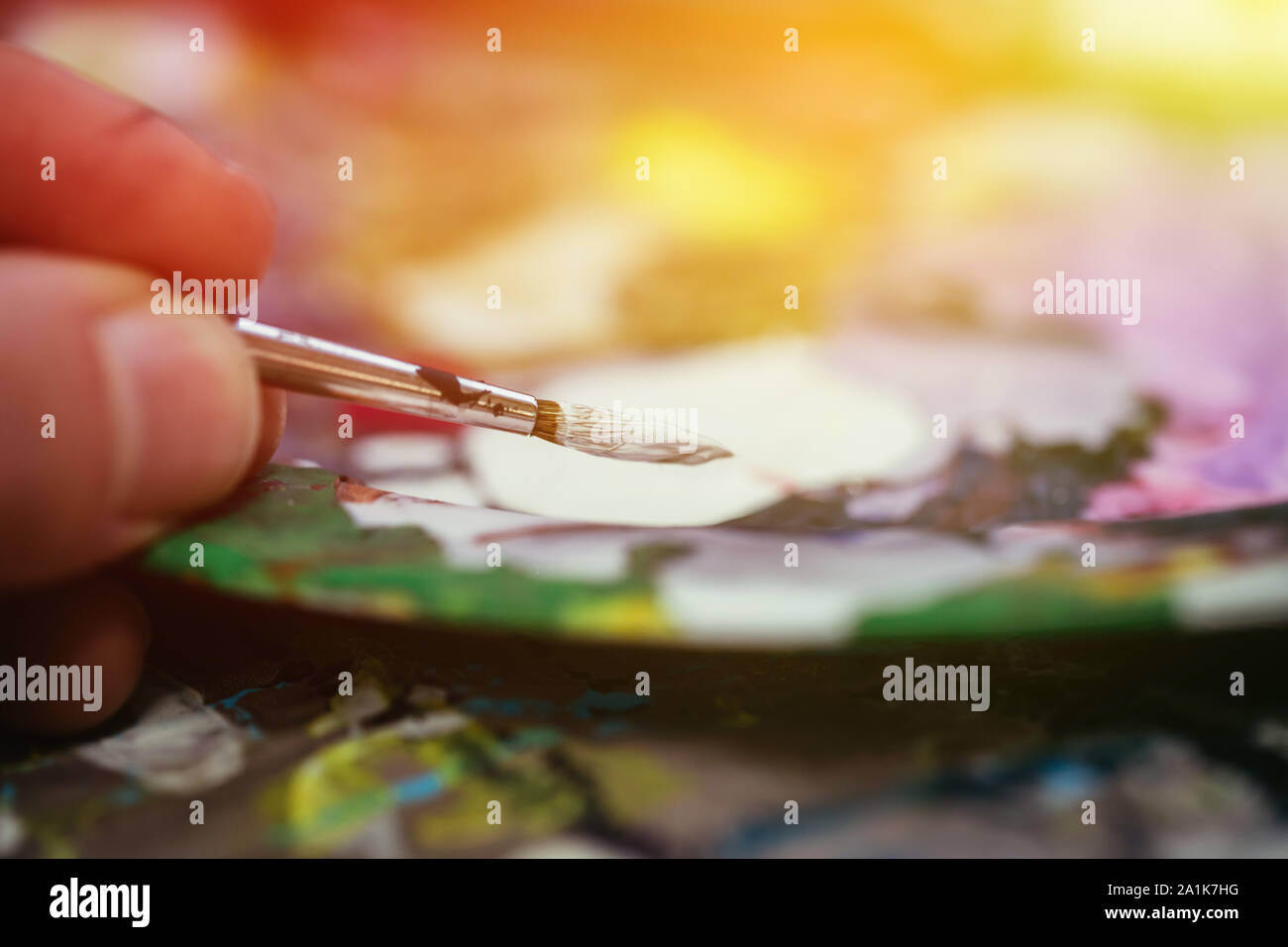 Artist paint brush on painting background. Painting therapy Stock Photo ...