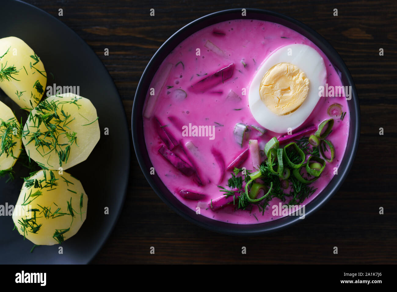 Lithuanian Saltibarsciai (Cold Beet Soup) with hard boiled egg and ...