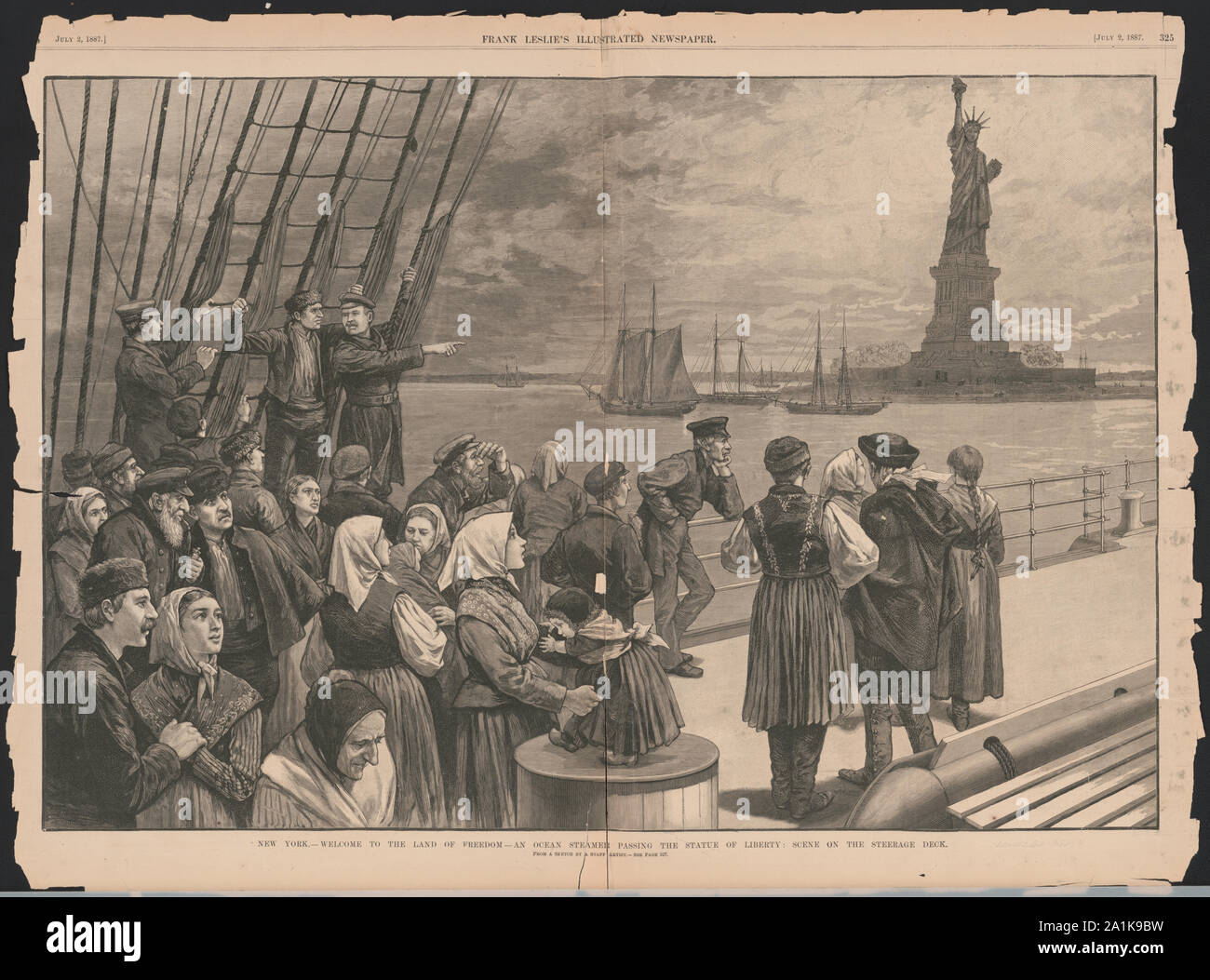 New York - Welcome to the land of freedom - An ocean steamer passing ...