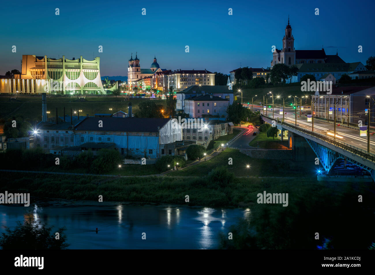Panorama of Grodno at night. Grodno, Grodno Region, Belarus Stock Photo ...