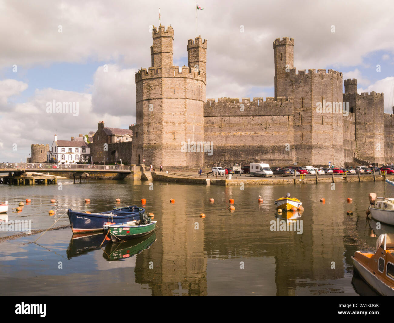 Caernarfon Castle fortress-palace on the banks of the River Seiont one ...