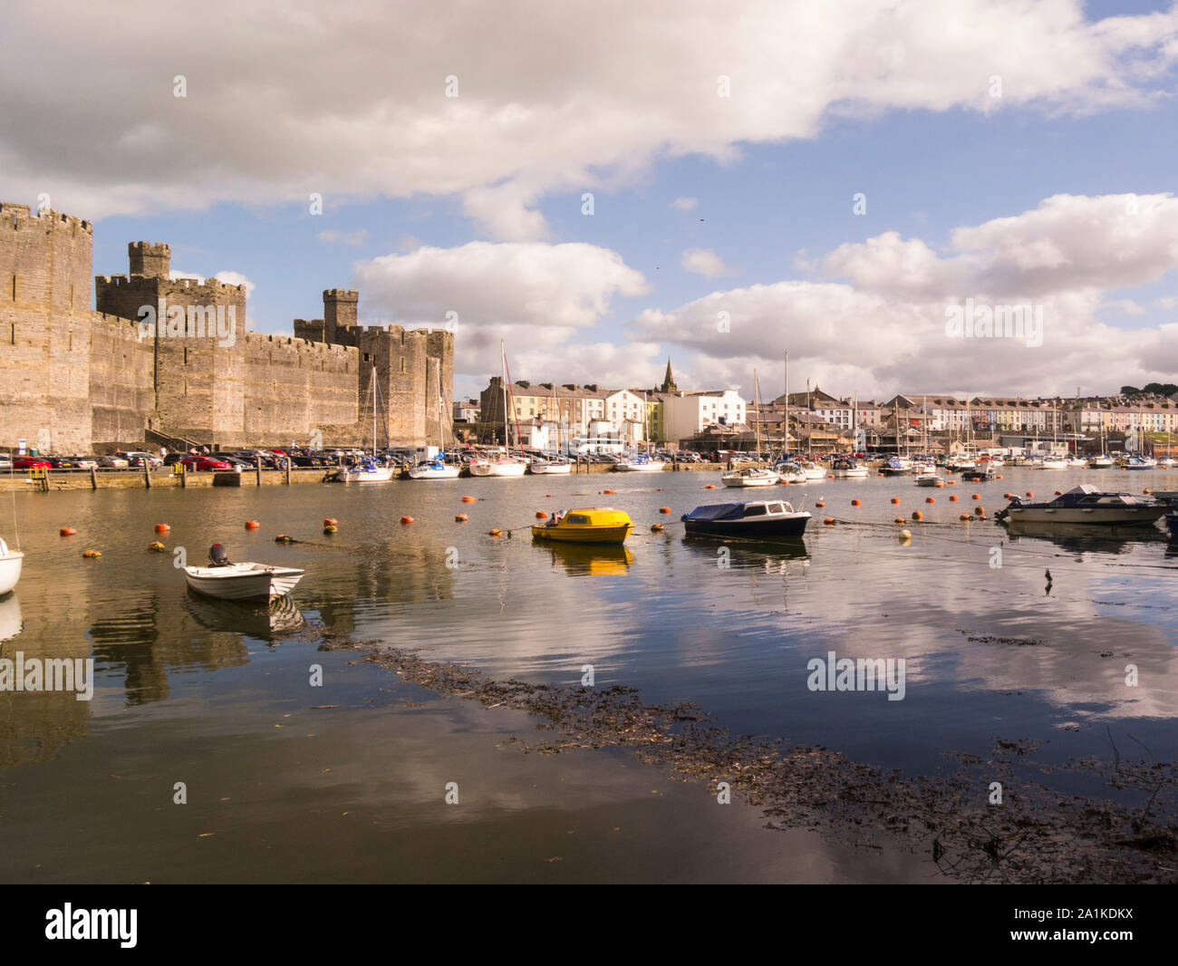 Caernarfon Castle fortress-palace on the banks of the River Seiont one ...