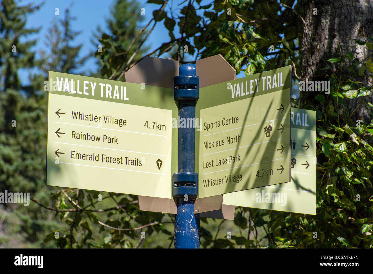 Valley Trail Crossroad Sign in Whistler, British Columbia, Canada in ...