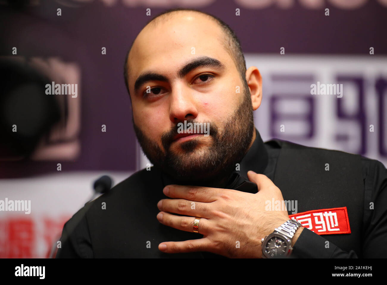 Hossein Vafaei of Iran attends the press conference after defeating Joe ...