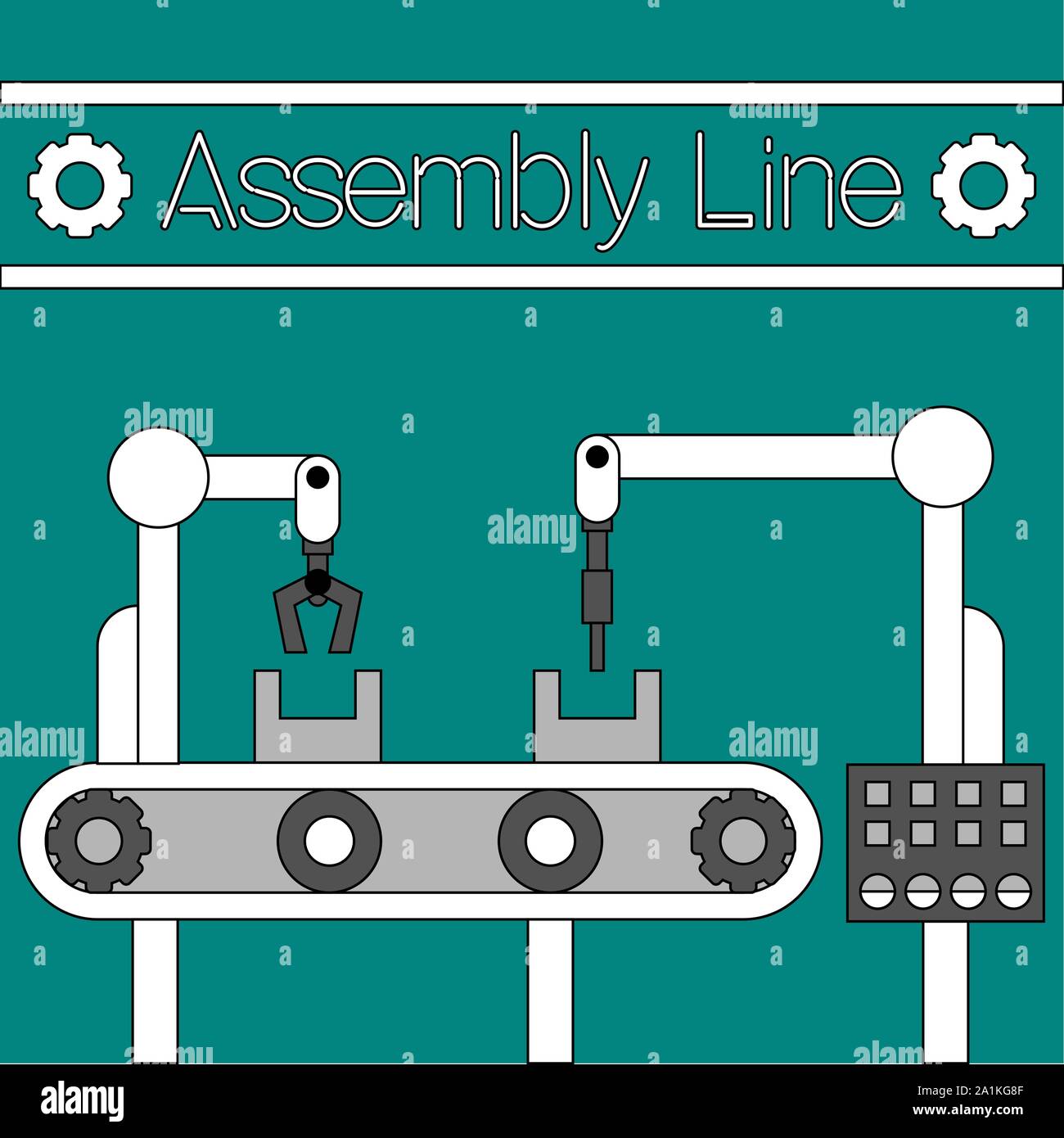 Production machinery. Assembly line poster - Vector illustration Stock ...