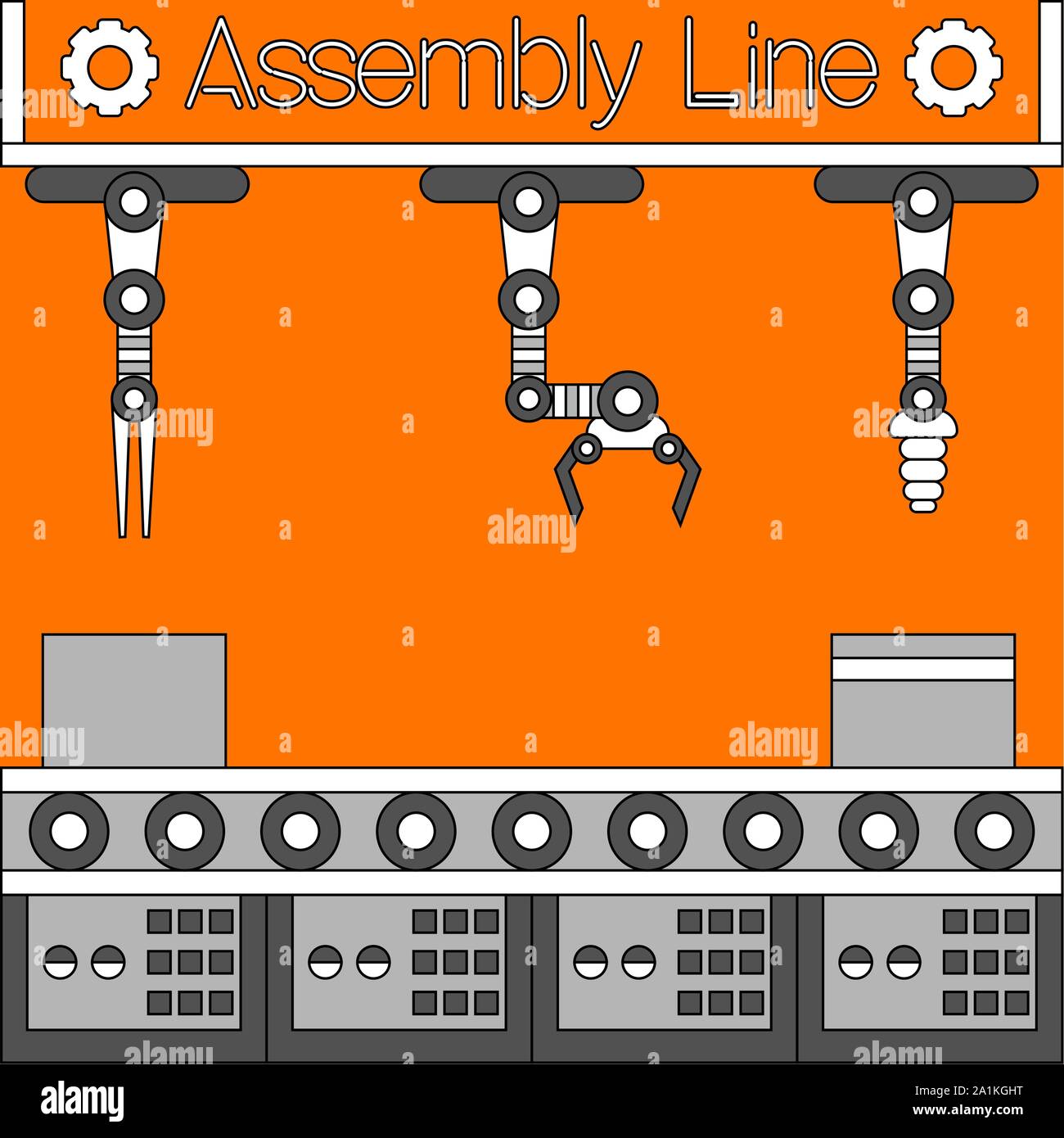 Production machinery. Assembly line poster - Vector illustration Stock ...