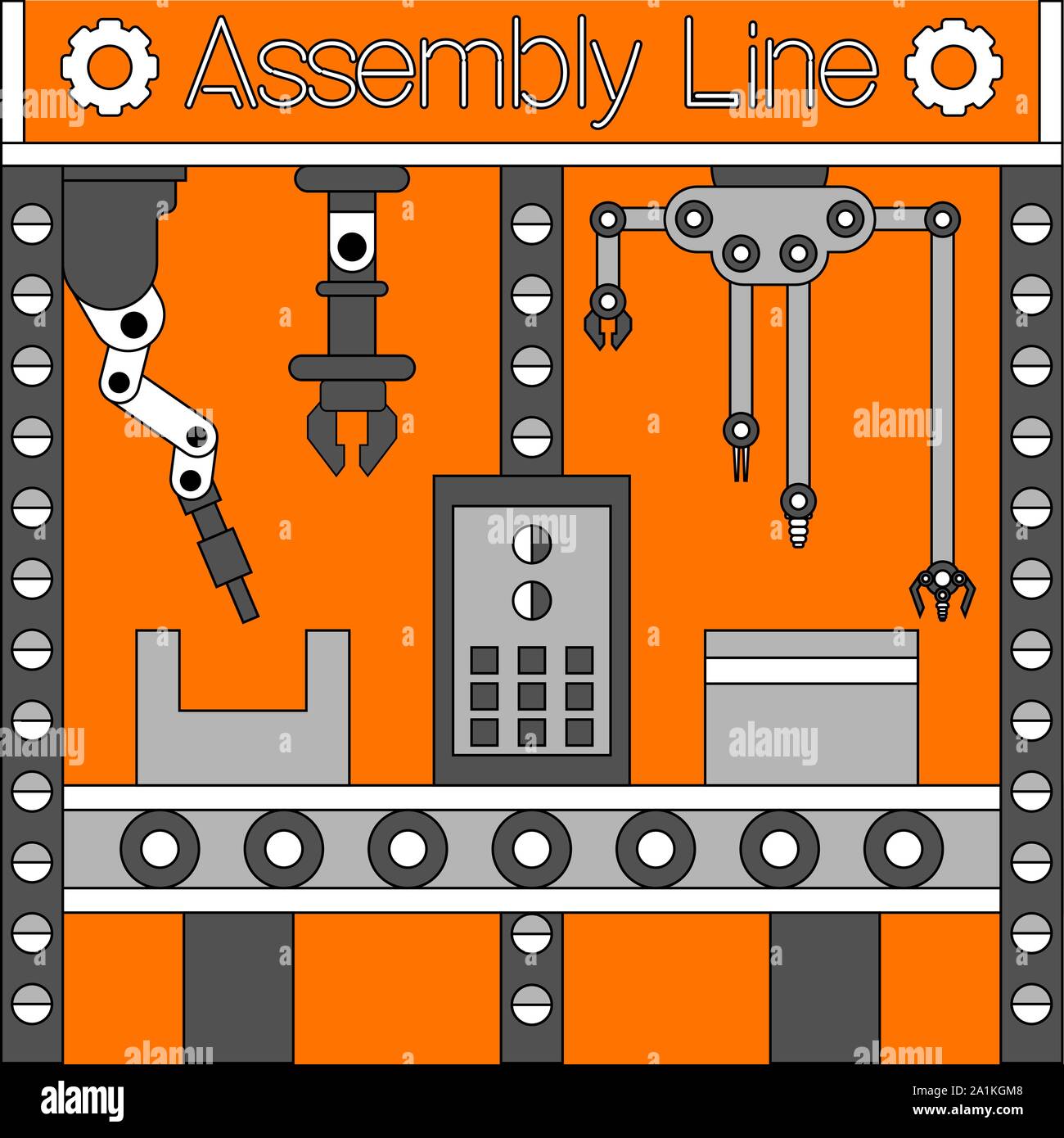 Production machinery. Assembly line poster - Vector illustration Stock ...