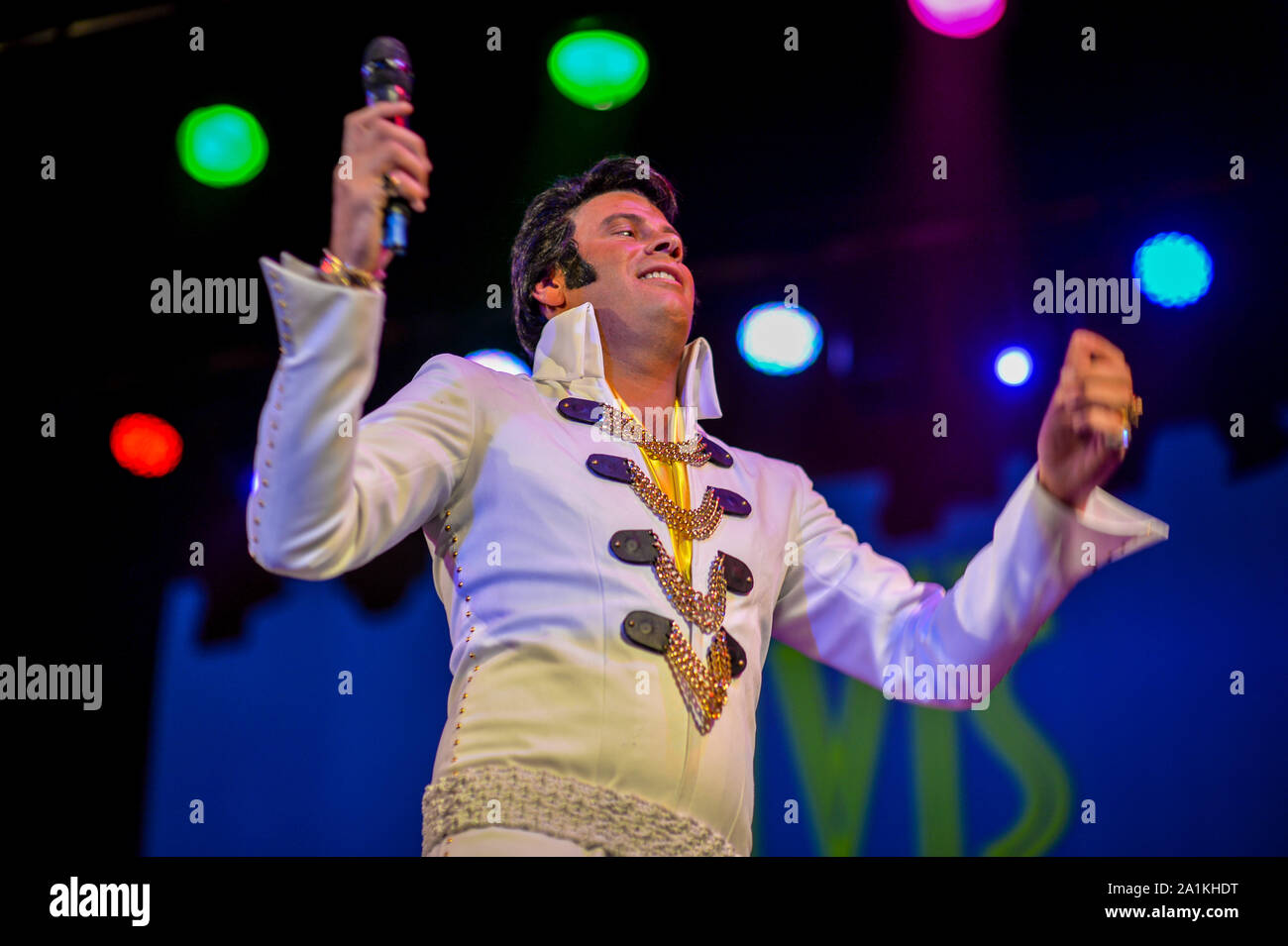 An Elvis performer onstage at the annual Porthcawl Elvis Festival in ...