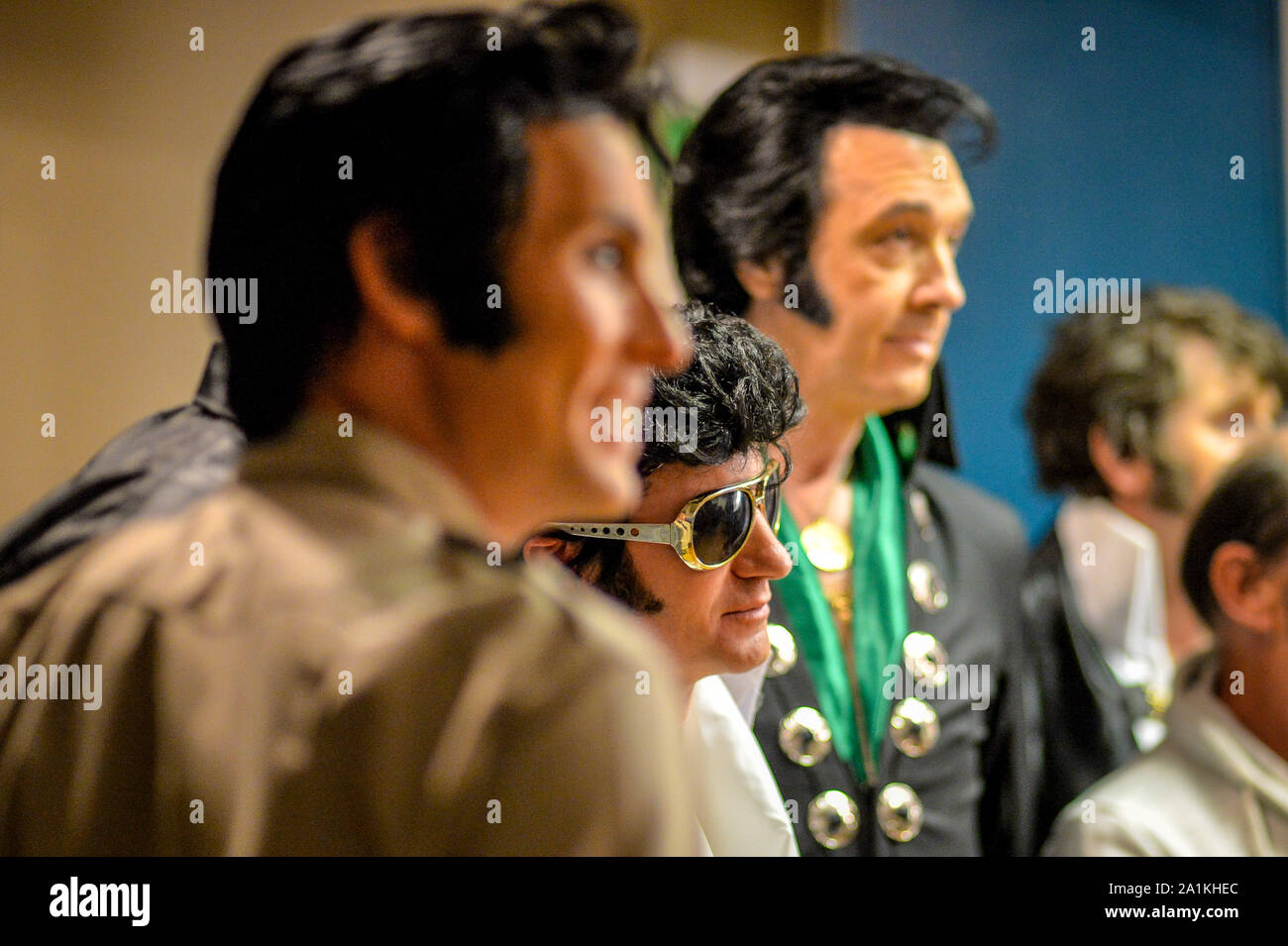 Elvis contestants line up at the annual Porthcawl Elvis Festival in ...