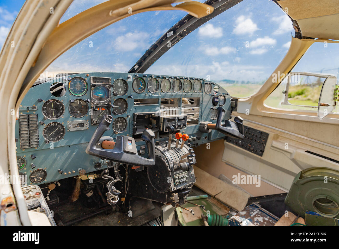 Wrecked and abandoned aircraft cockpit in Saint Vincent and the ...
