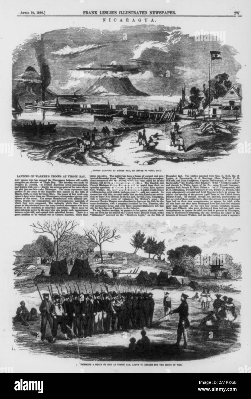 Nicaragua - 2 illus.: 1. Troops landing at Virgin Bay, en route to ...