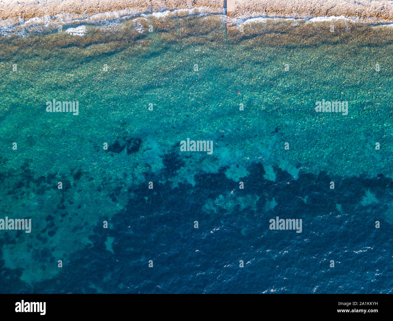 Aerial view of a seabed seen from above, sunset time, Adriatic sea ...
