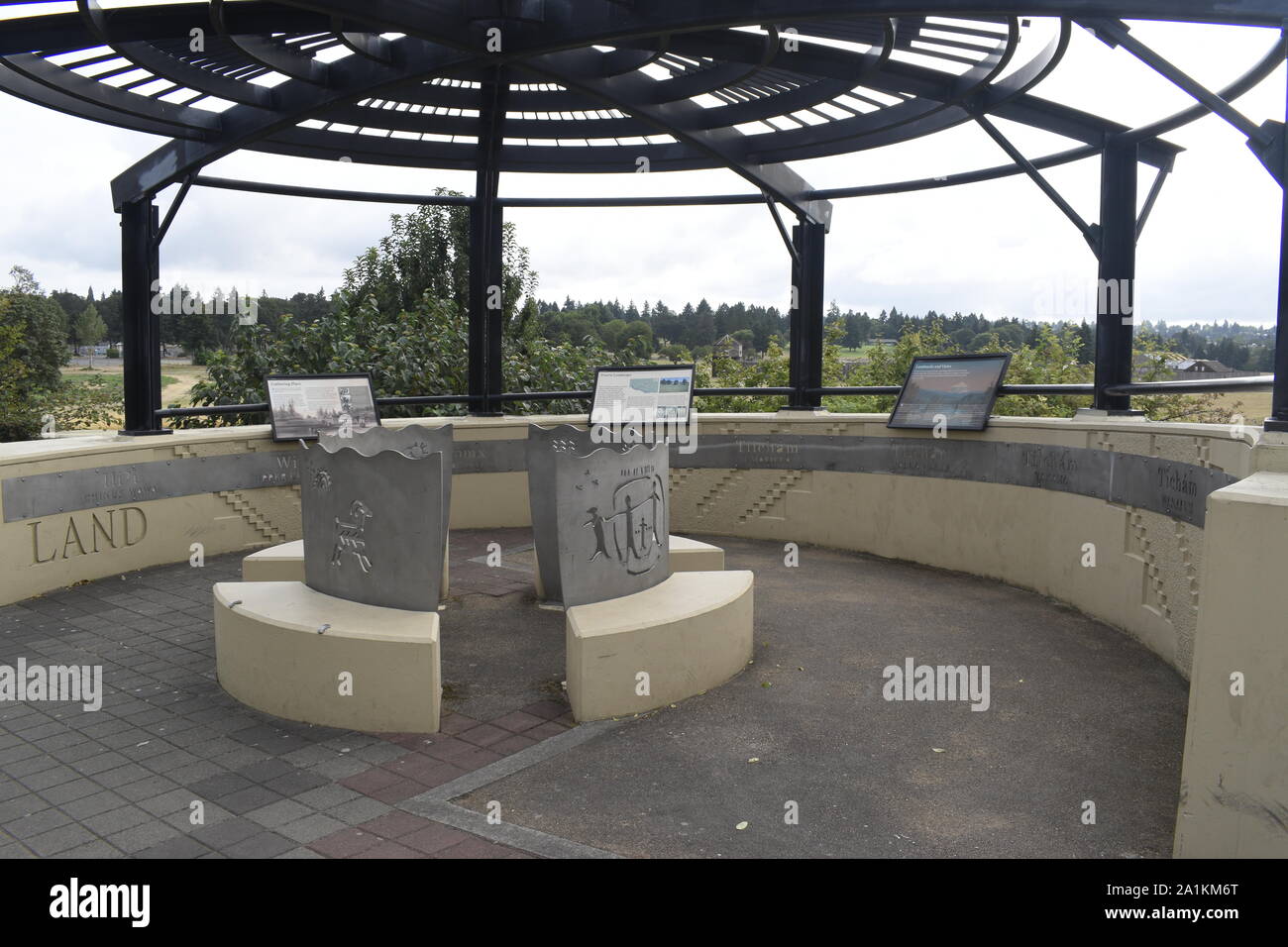 The Prairie Overlook on the Vancouver Land Bridge has benches to sit on ...