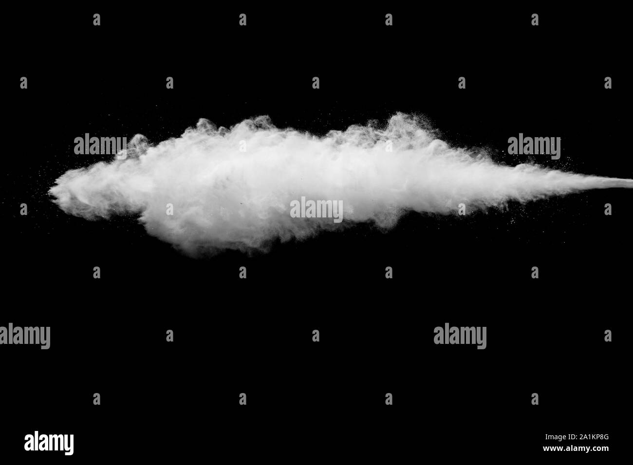 White powder explosion isolated on black background. White dust ...
